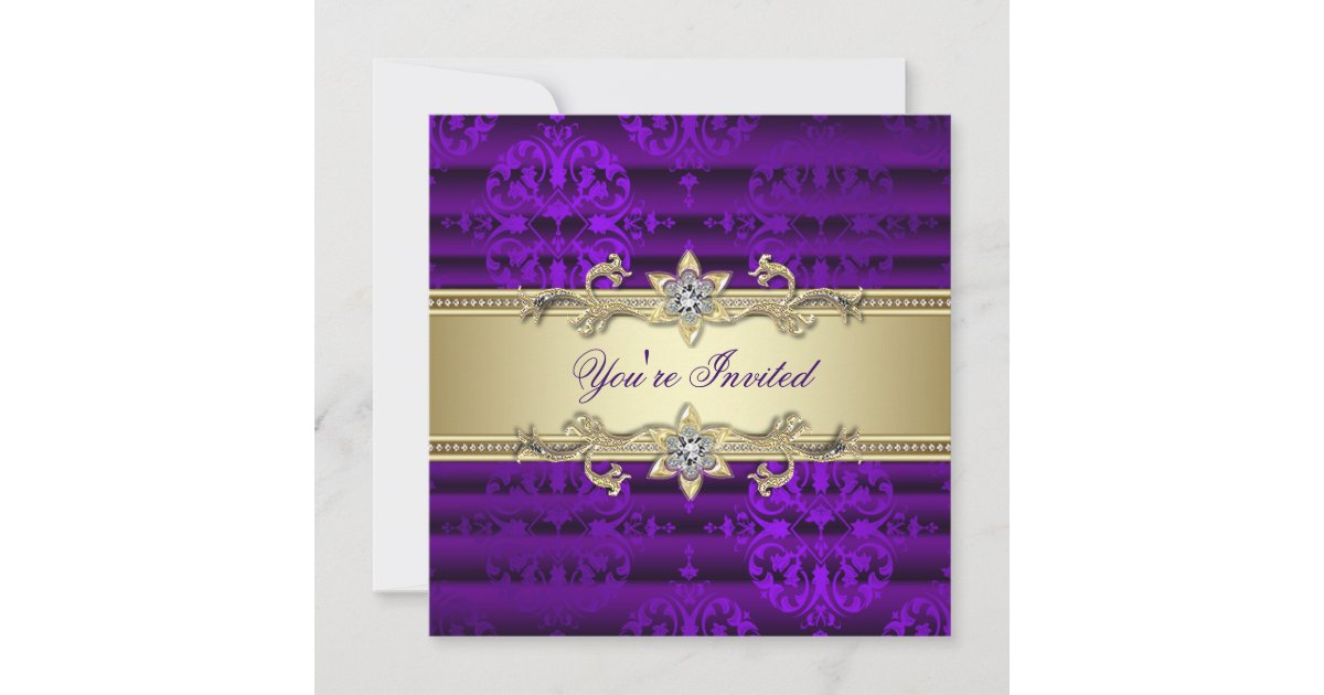 Elegant Purple and Gold Party Invitation | Zazzle