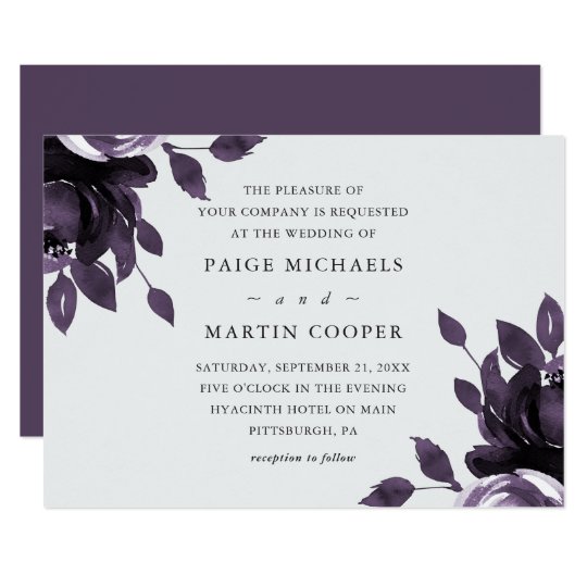 Elegant Purple and Gray Floral Wedding Invitation | Zazzle.com