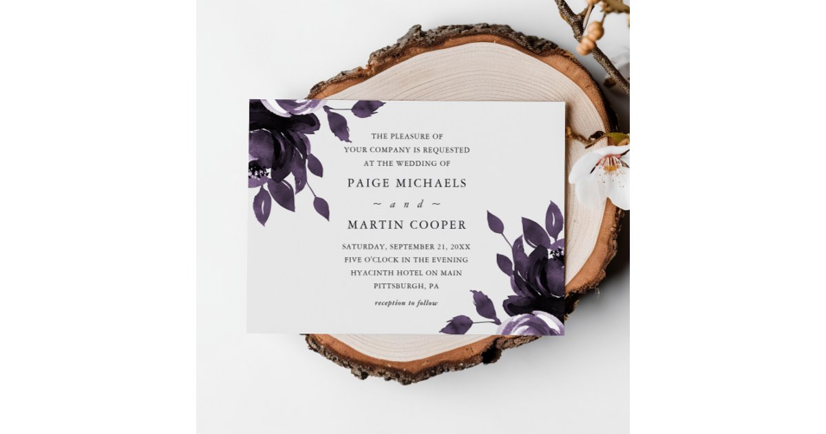 Elegant Purple and Gray Floral Wedding Invitation | Zazzle
