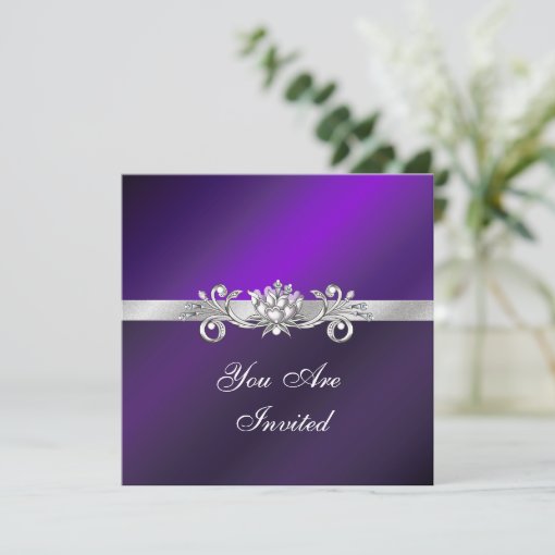Elegant Purple and Silver Party Invitations | Zazzle