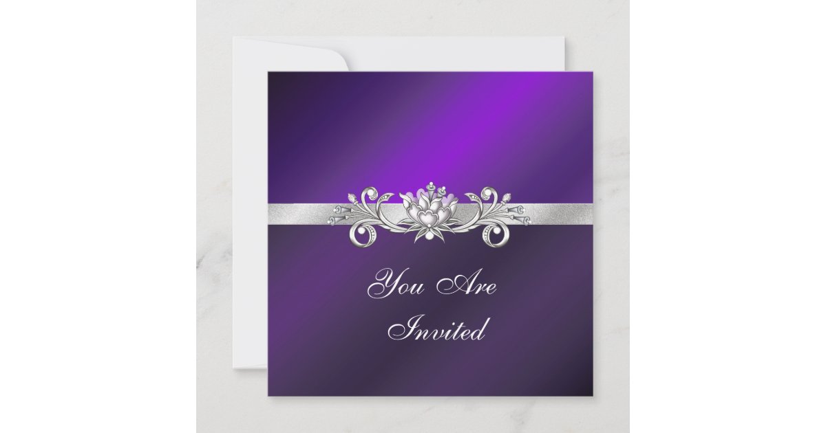 Elegant Purple and Silver Party Invitations | Zazzle