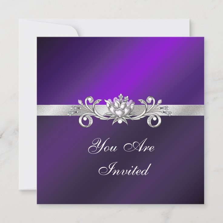 Elegant Purple and Silver Party Invitations | Zazzle
