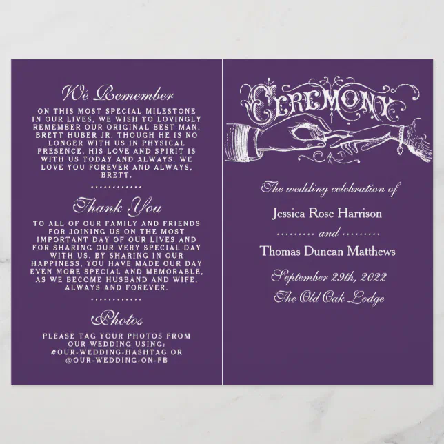 Elegant Purple And White Wedding Ceremony Programs | Zazzle