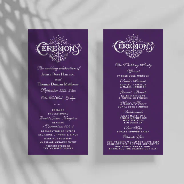 Elegant Purple And White Wedding Ceremony Programs | Zazzle