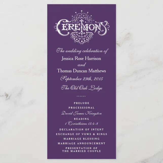 Elegant Purple And White Wedding Ceremony Programs | Zazzle