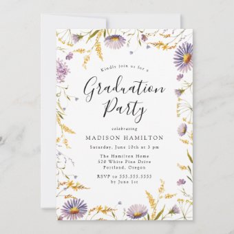 Elegant Purple and Yellow Floral Graduation Party Invitation | Zazzle