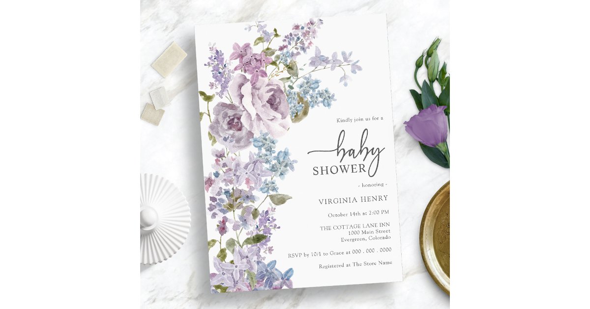 Elegant Purple Baby Shower Invitation | Zazzle