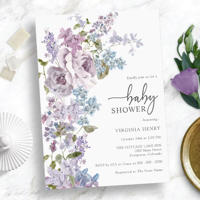Elegant Purple Baby Shower Invitation | Zazzle