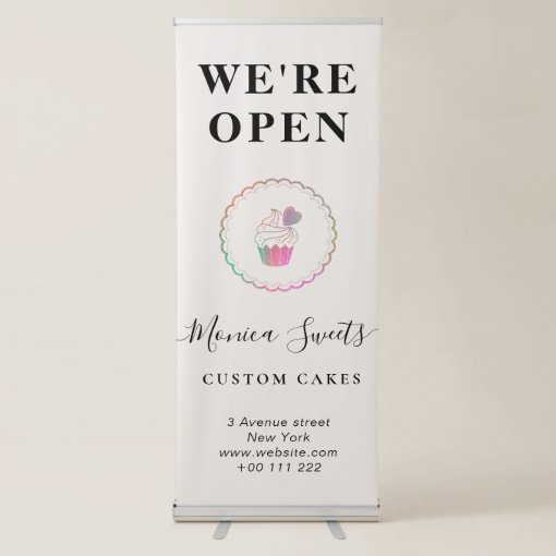 elegant purple bakery cake business retractable banner | Zazzle