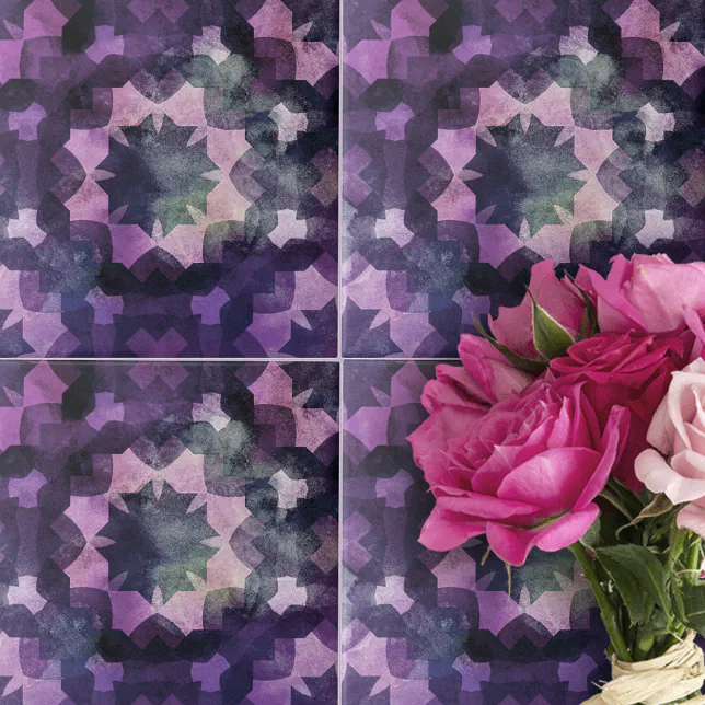 Elegant Purple Black Complex Geometric Pattern Ceramic Tile | Zazzle