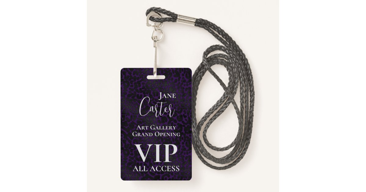 Elegant Purple Black Leopard VIP All Access Pass Badge | Zazzle