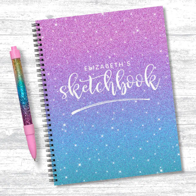 Elegant Purple Blue Glitter Ombre Sketchbook Notebook | Zazzle