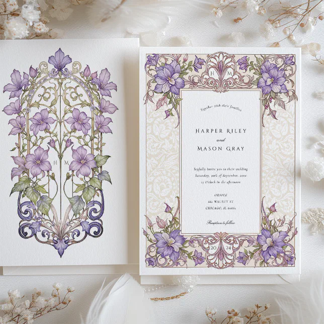 Elegant Purple Bougainvillea Wedding Lilac Invitation | Zazzle