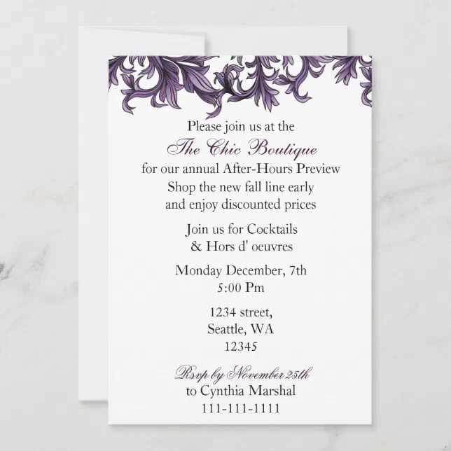 Elegant purple Business party Invitation | Zazzle