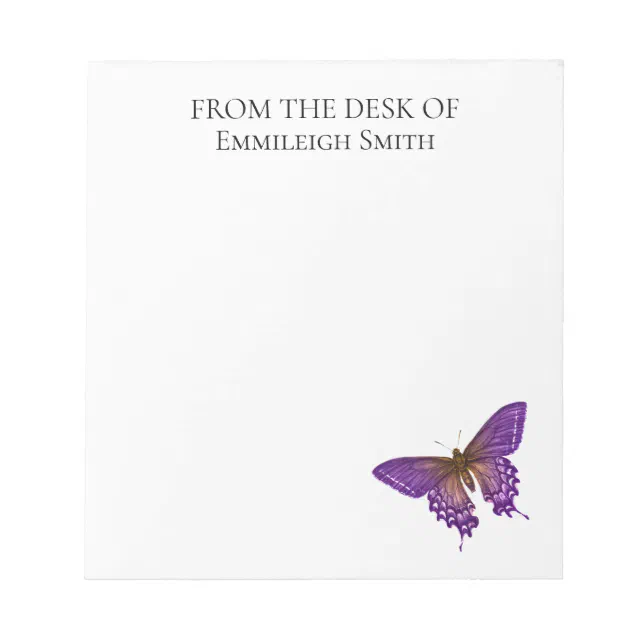 Elegant Purple Butterfly From the Desk of Notepad | Zazzle