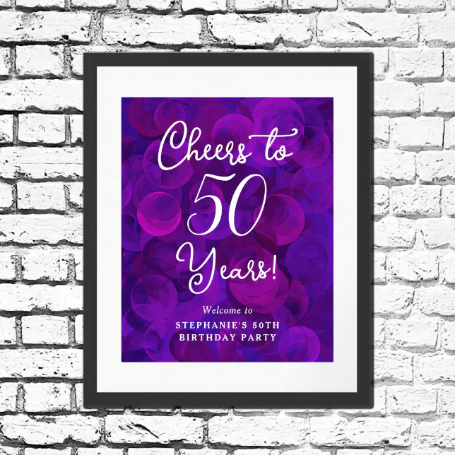 Elegant Purple Cheers to 50 Years 50th Birthday Poster | Zazzle