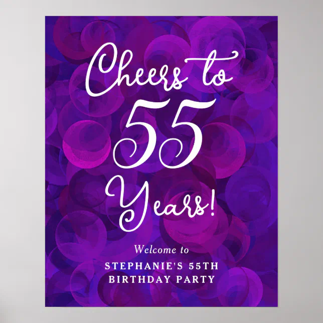 Elegant Purple Cheers to 55 Years 55th Birthday Poster | Zazzle