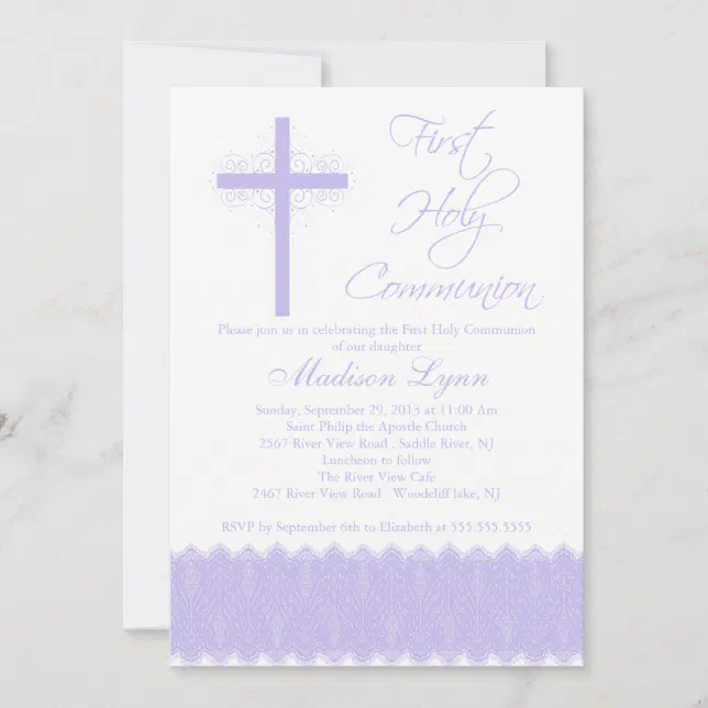 Elegant Purple Cross First Holy Communion Invitation | Zazzle