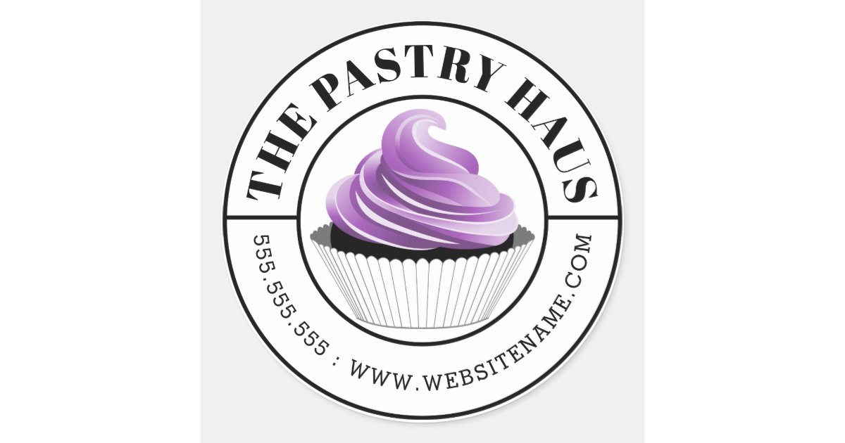 Elegant Purple Cupcake Curved Text Box Seals | Zazzle
