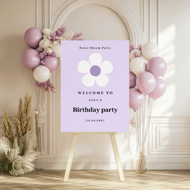 Elegant Purple Daisy Birthday Welcome Sign | Zazzle
