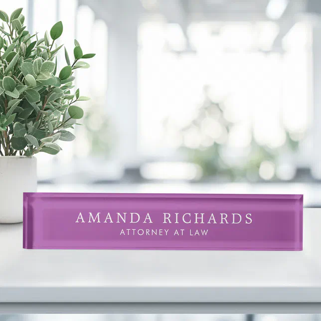 Elegant purple desk name plate | Zazzle
