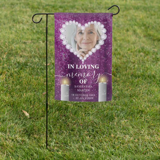 Elegant Purple Diamonds Photo Memorial Cemetery Garden Flag | Zazzle