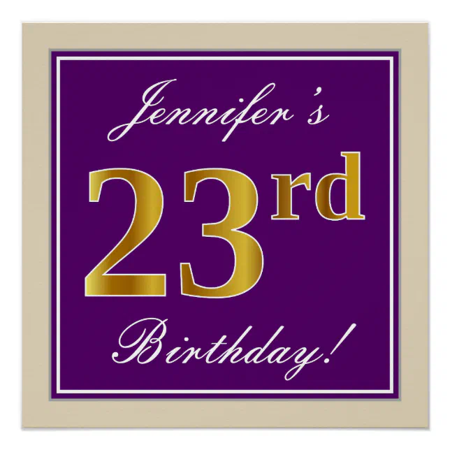 Elegant, Purple, Faux Gold 23rd Birthday + Name Poster | Zazzle