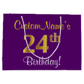 Elegant, Purple, Faux Gold 24th Birthday + Name Large Gift Bag | Zazzle