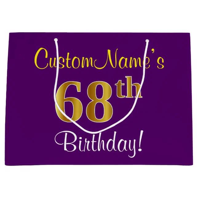 Elegant, Purple, Faux Gold 68th Birthday + Name Large Gift Bag | Zazzle