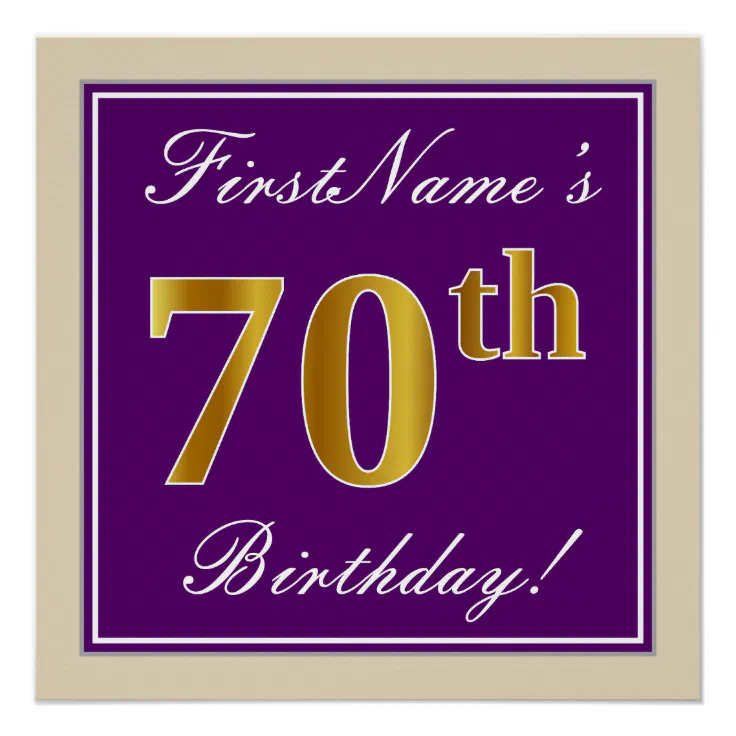 Elegant, Purple, Faux Gold 70th Birthday + Name Poster | Zazzle
