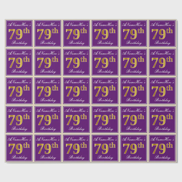 Elegant, Purple, Faux Gold 79th Birthday + Name Wrapping Paper | Zazzle