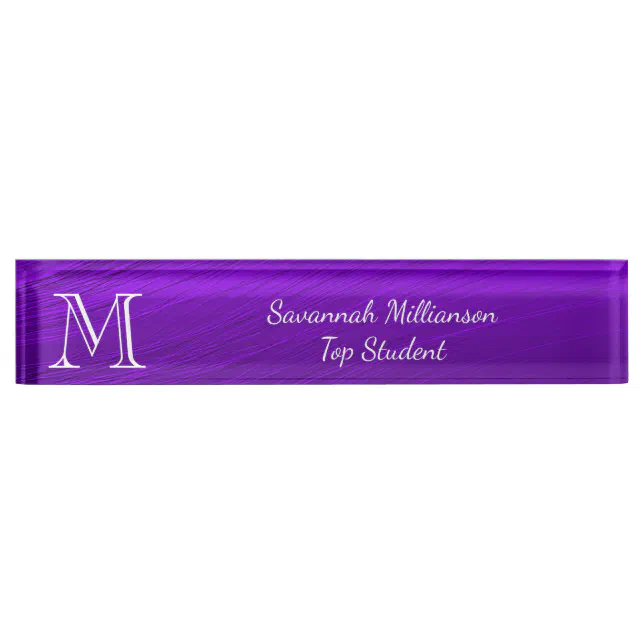 Elegant Purple Faux Metal Monogram Student Desk Name Plate | Zazzle