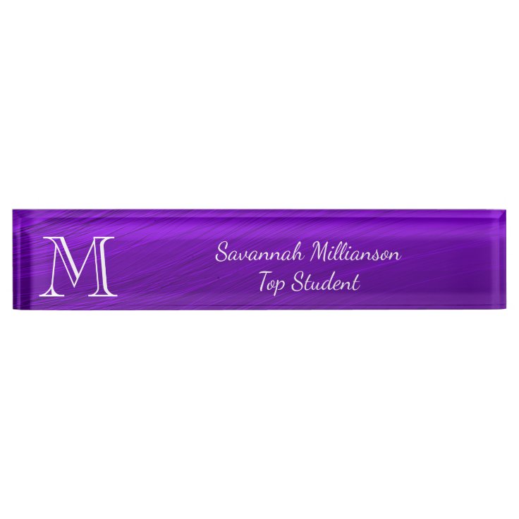 Elegant Purple Faux Metal Monogram Student Desk Name Plate | Zazzle