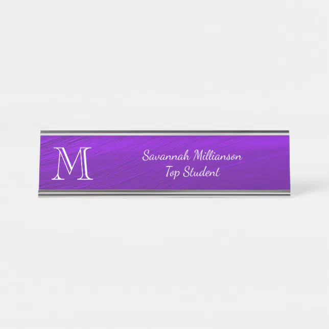 Elegant Purple Faux Metal Student Monogram Desk Name Plate | Zazzle