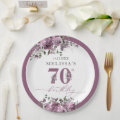 Elegant Purple Floral 70th Birthday Paper Plates | Zazzle