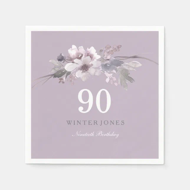 Elegant Purple Floral 90th Birthday Party Napkins | Zazzle