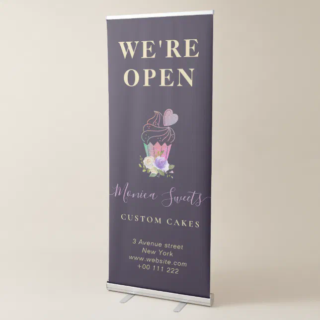 elegant purple floral bakery business retractable banner | Zazzle