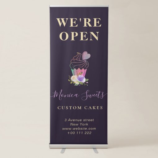 elegant purple floral bakery business retractable banner | Zazzle