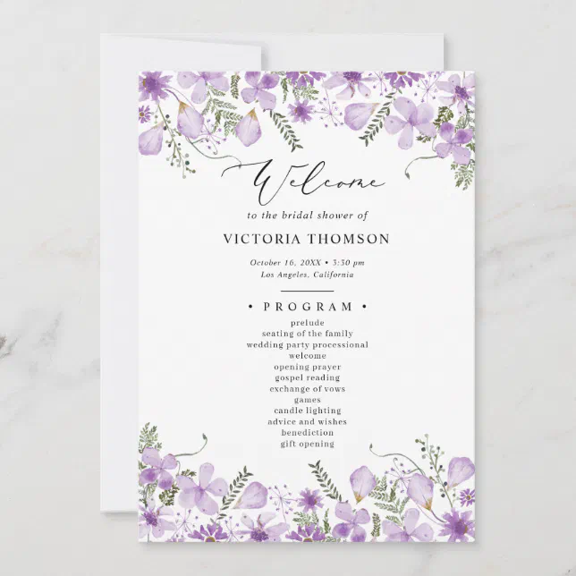 Elegant Purple Floral Bridal Shower Program | Zazzle
