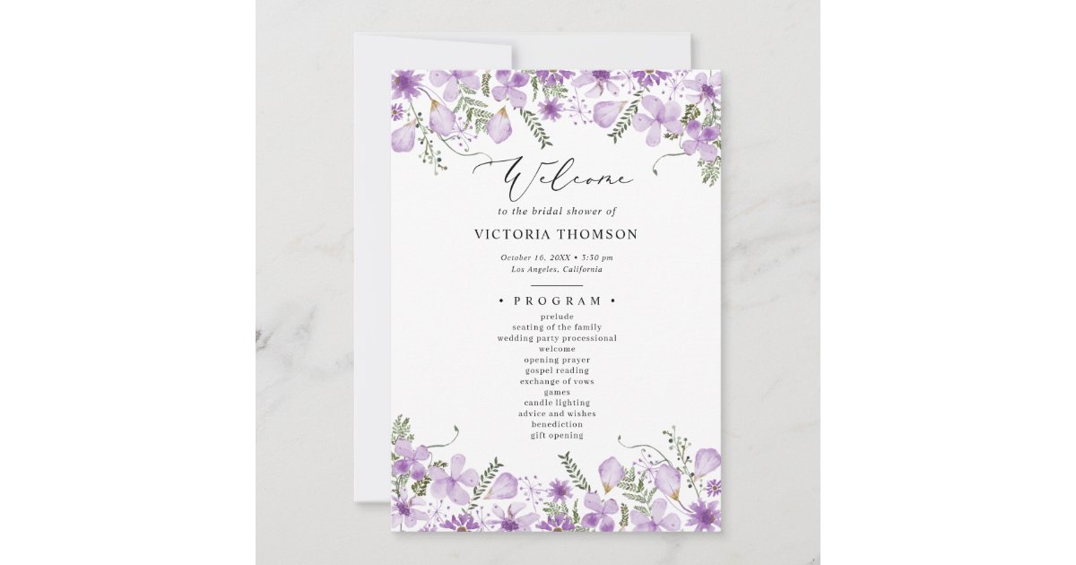 Elegant Purple Floral Bridal Shower Program | Zazzle