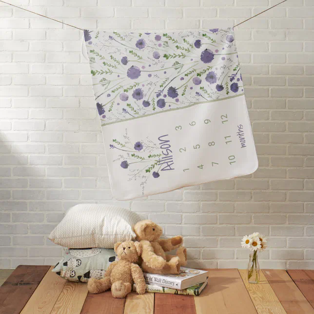 Elegant Purple Floral Growth Tracker Milestone Baby Blanket | Zazzle