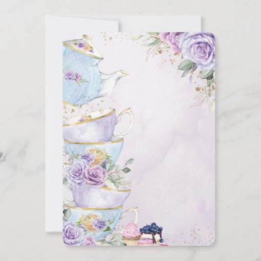 Elegant Purple Floral High Tea Party Bridal Shower Invitation | Zazzle