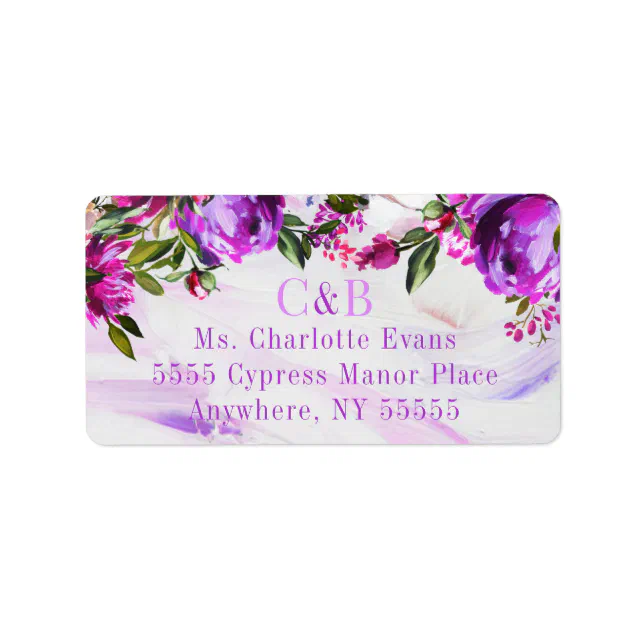 Elegant Purple Floral Monogram Address Label | Zazzle