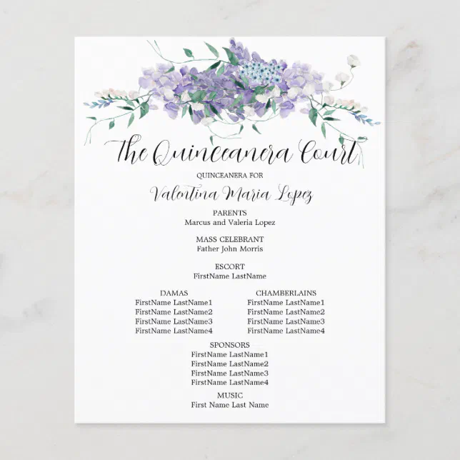 Elegant Purple Floral Quinceanera Program | Zazzle