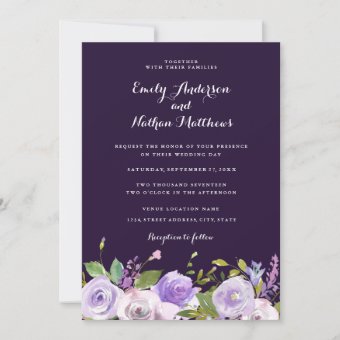 Elegant Purple Floral Wedding Invitation | Zazzle