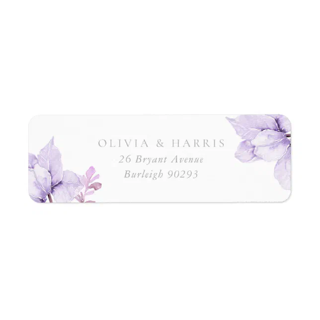 Elegant Purple Floral Wedding Return Address Label | Zazzle