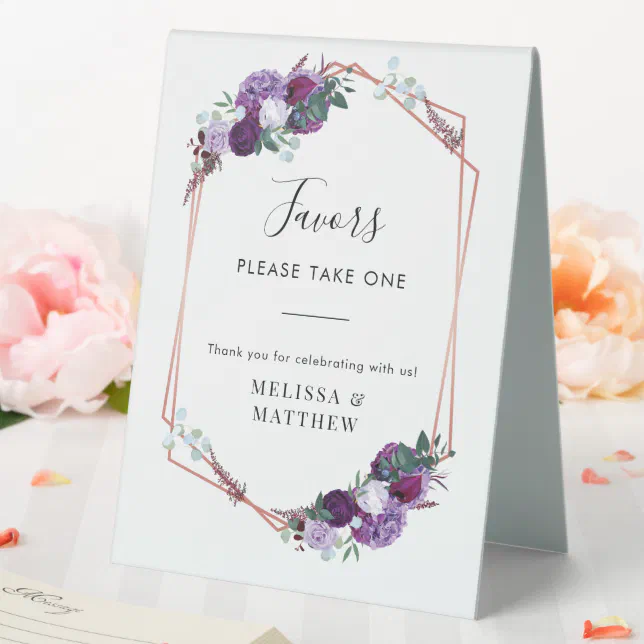 Elegant Purple Floral Wedding Table Tent Sign | Zazzle