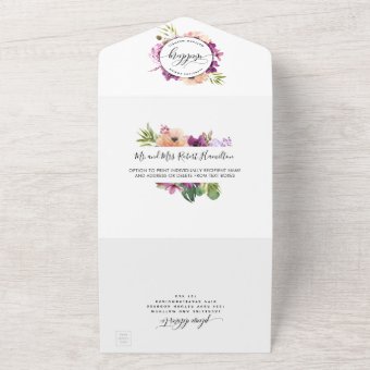 Elegant Purple Floral Wedding w/ Perforated RSVP All In One Invitation ...
