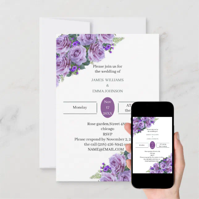 Elegant Purple Flower Wedding Invitation | Zazzle