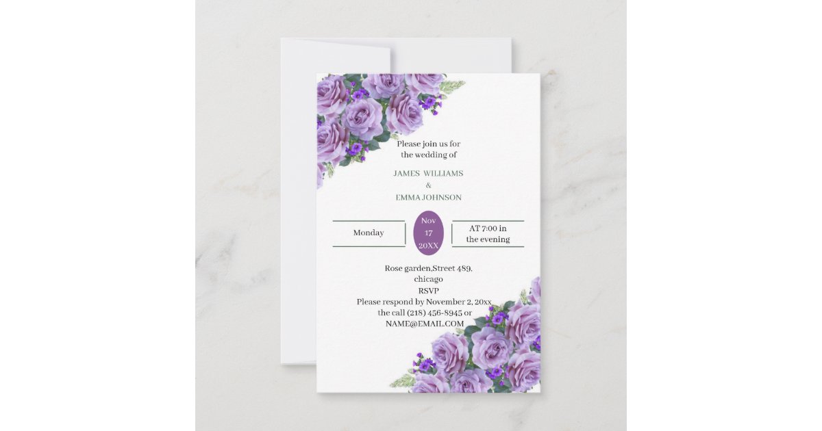Elegant Purple Flower Wedding Invitation | Zazzle